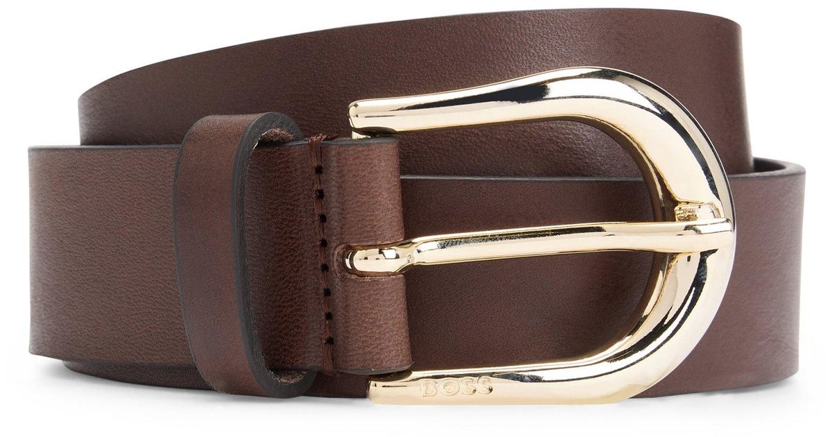 BOSS Italian-leather Belt With Rounded Buckle in Brown | Lyst UK