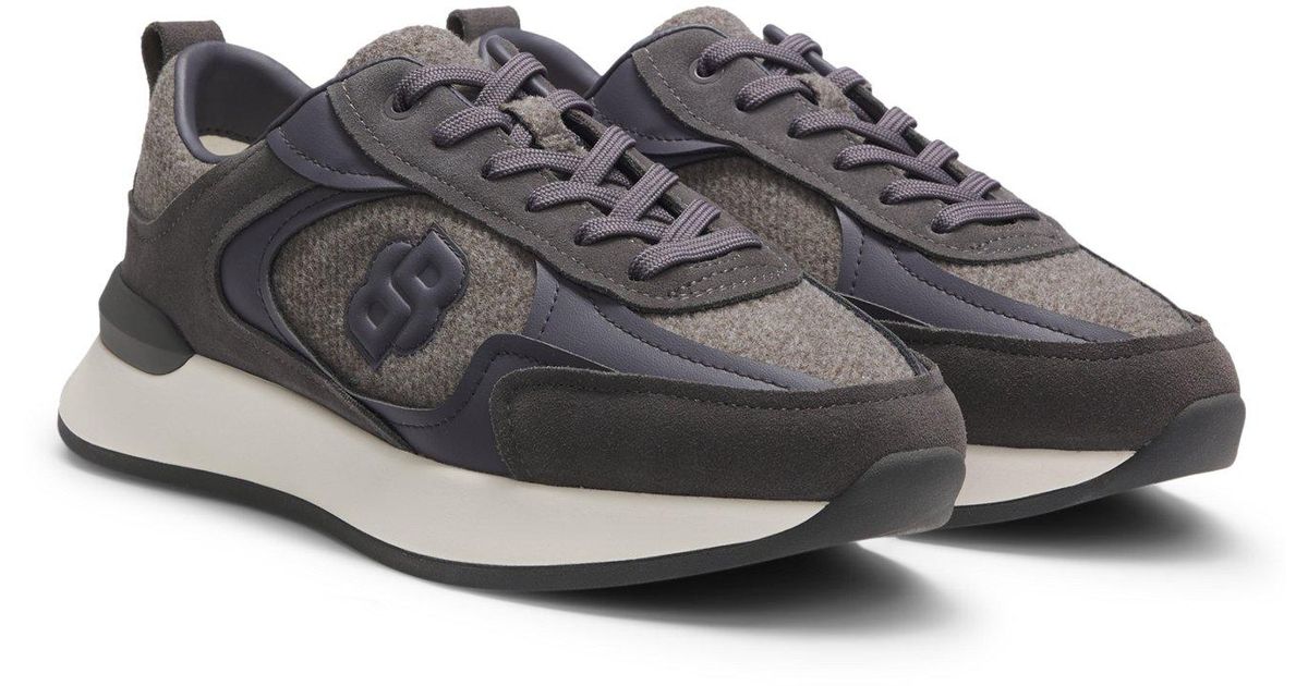 BOSS Retro-Inspired Trainers With Wool-Look Trims in Grey | Lyst UK