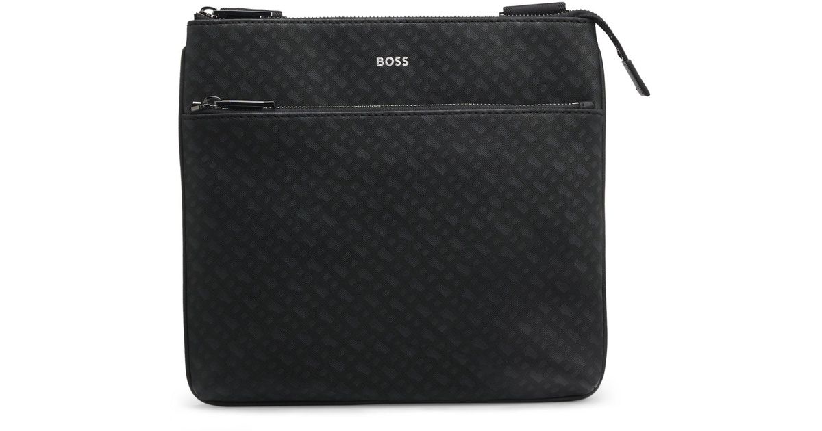 BOSS Monogram Envelope Bag With Foil-Emed Logo in Black for Men | Lyst UK