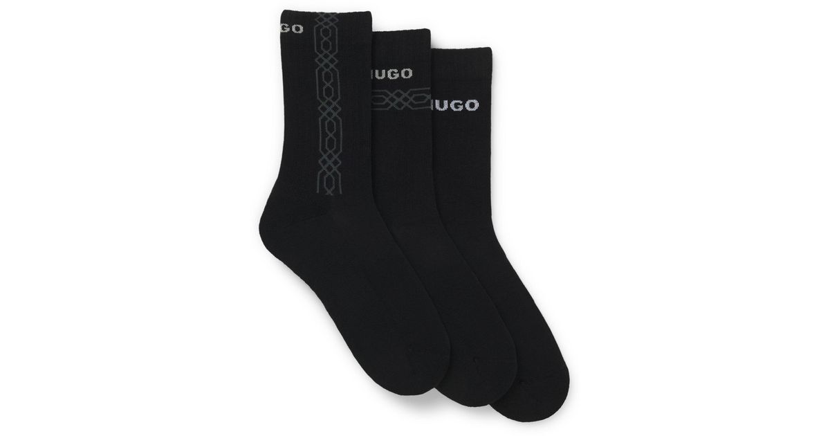 HUGO Three-Pack Of Short Socks With Logo Details in Black for Men | Lyst UK