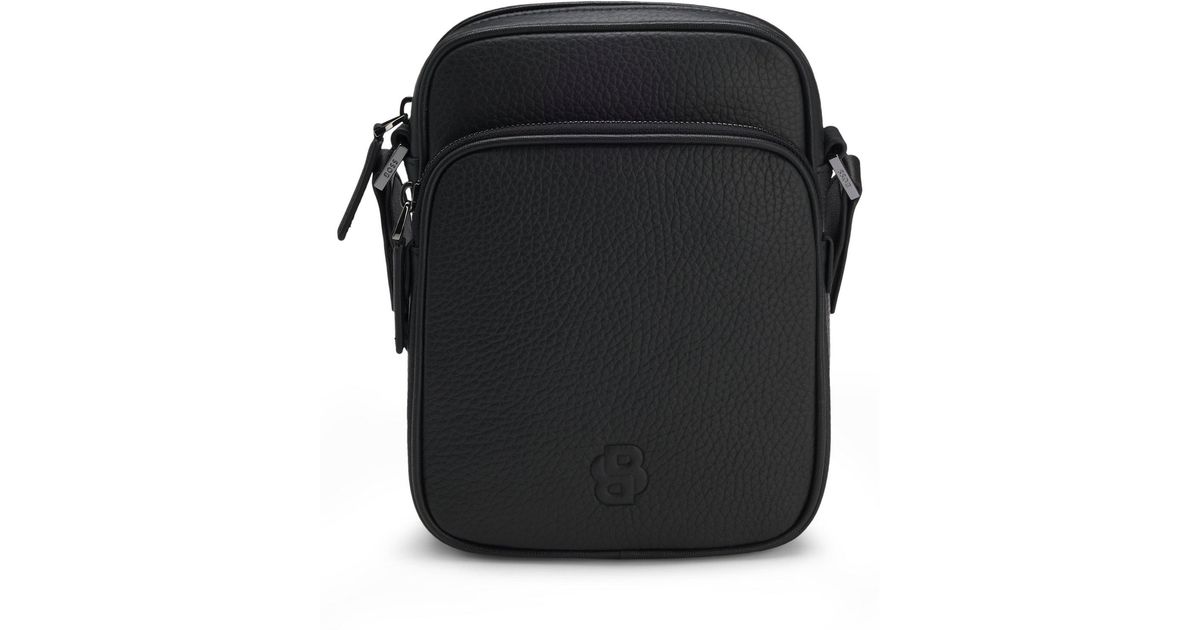 BOSS Italian-Leather Reporter Bag With Double B Monogram in Black for ...