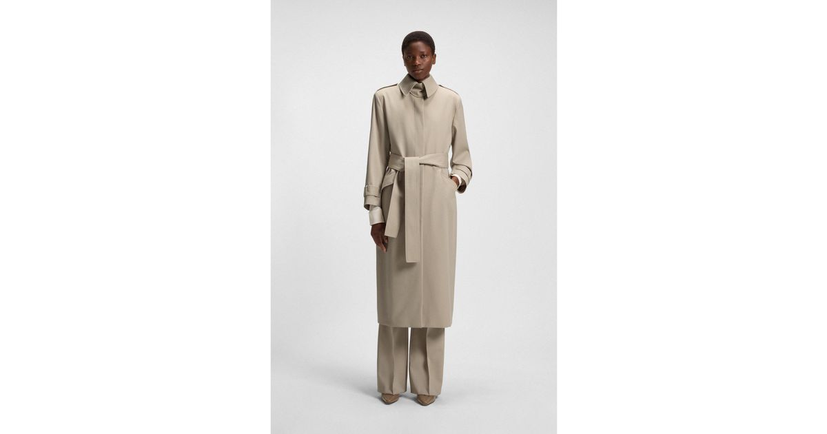 BOSS Belted Trench Coat in Natural | Lyst UK