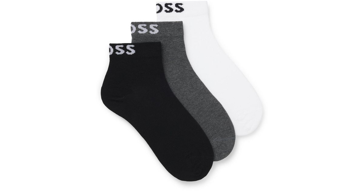 BOSS Three-Pack Of Short-Length Socks With Logos in Black | Lyst UK