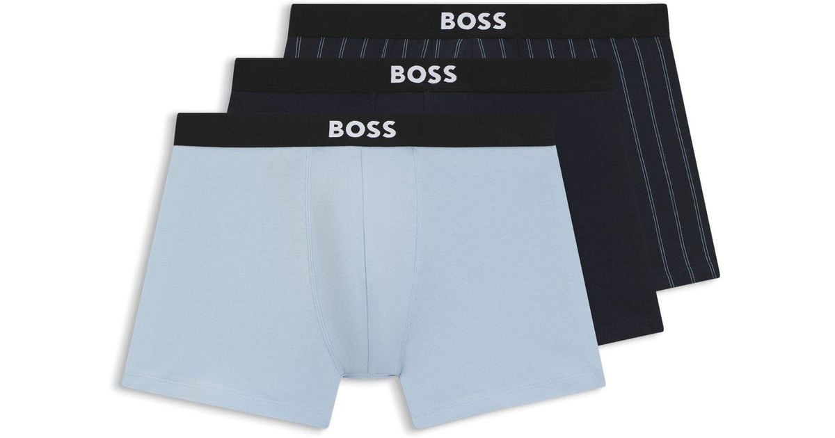 BOSS Three-Pack Of Stretch-Cotton Boxer Briefs in Blue for Men | Lyst UK