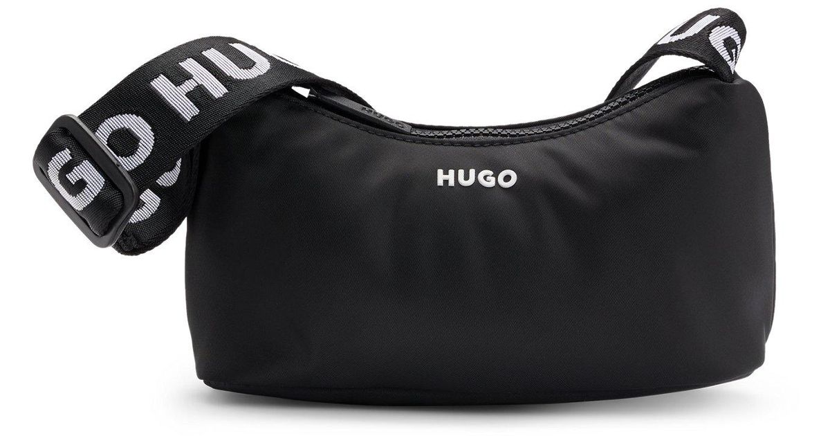HUGO Twill Hobo Bag With Logo Strap in Black | Lyst UK