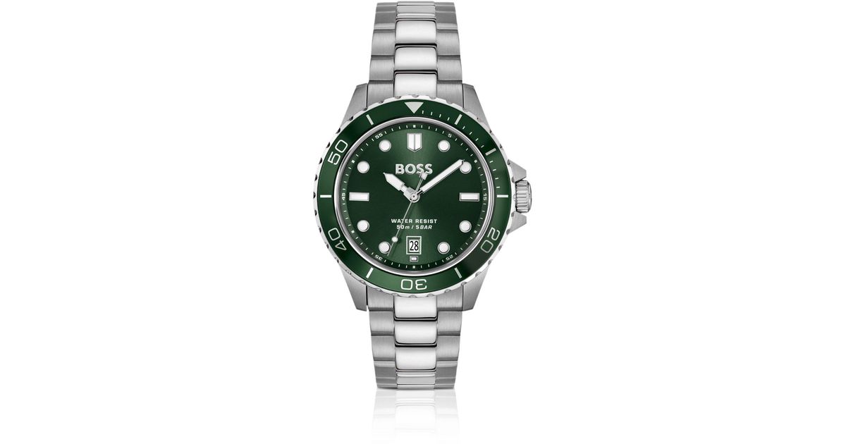 BOSS Troper Sport-Dial Watch With Steel Bracelet in Green for Men | Lyst UK