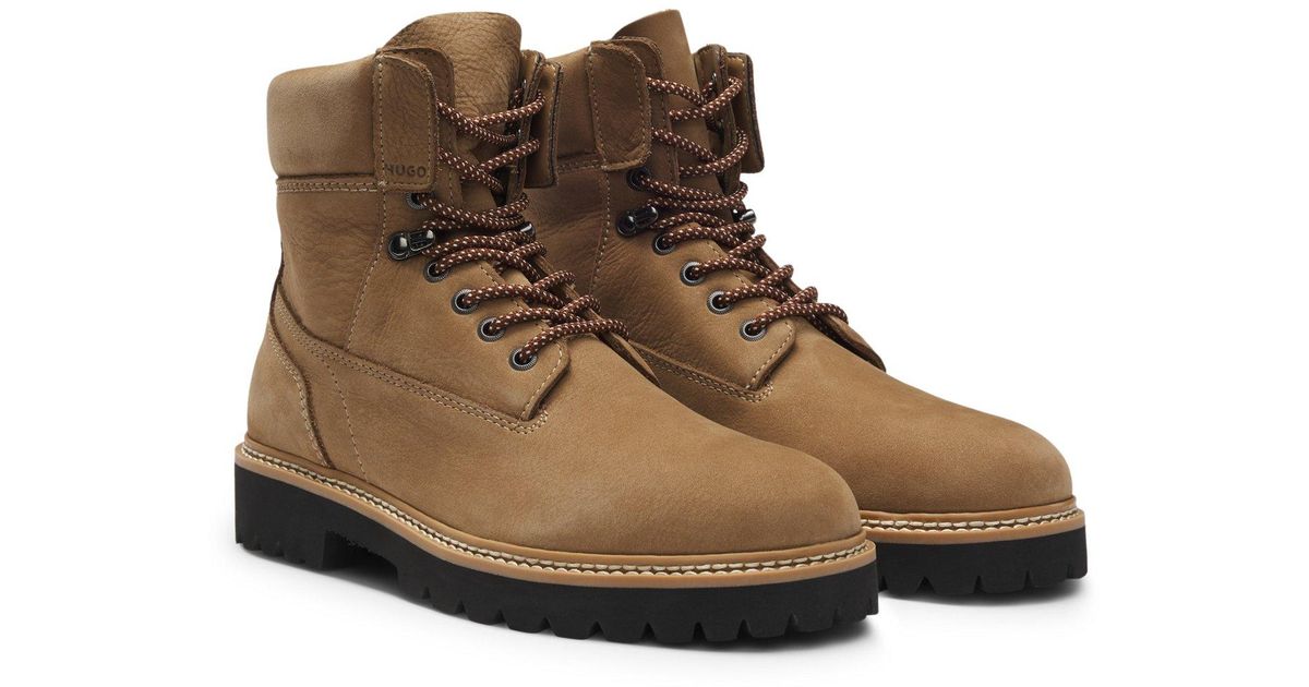 HUGO Nubuck-Leather Half Boots With Padded Collar in Brown for Men ...