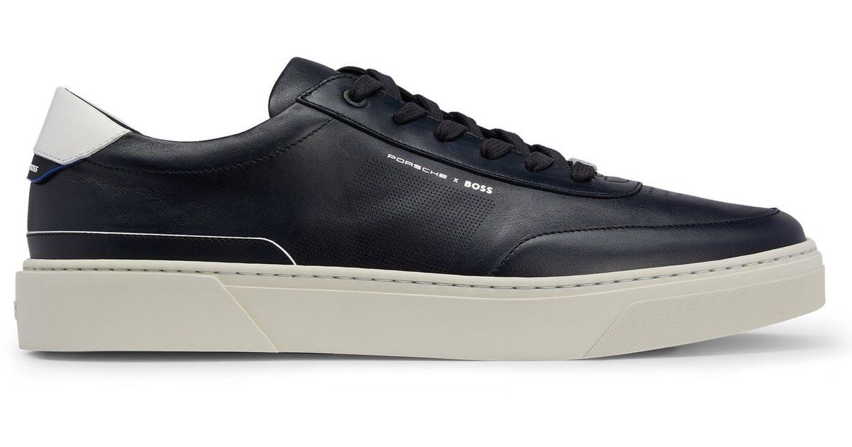 BOSS by HUGO BOSS Porsche X Lace-up Trainers In Leather With Perforated ...