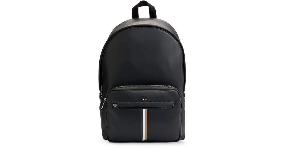BOSS Faux-Leather Backpack With Signature Stripe in Black for Men | Lyst