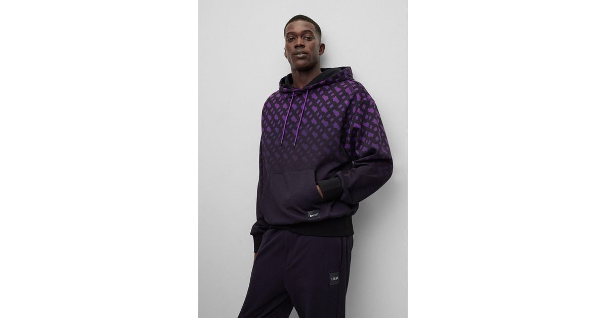 BOSS X Khaby Relaxed-fit Cotton-blend Hoodie With Gradient Monograms in ...