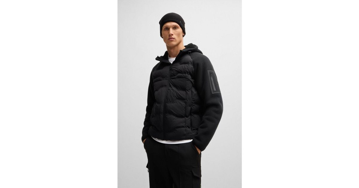 BOSS Mixed-Material Jacket With Quilted Front in Black for Men | Lyst UK