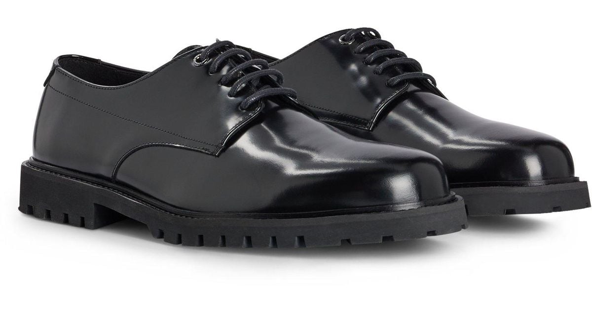 BOSS Derby Shoes In Brush-off Leather With Lug Sole in Black for Men ...