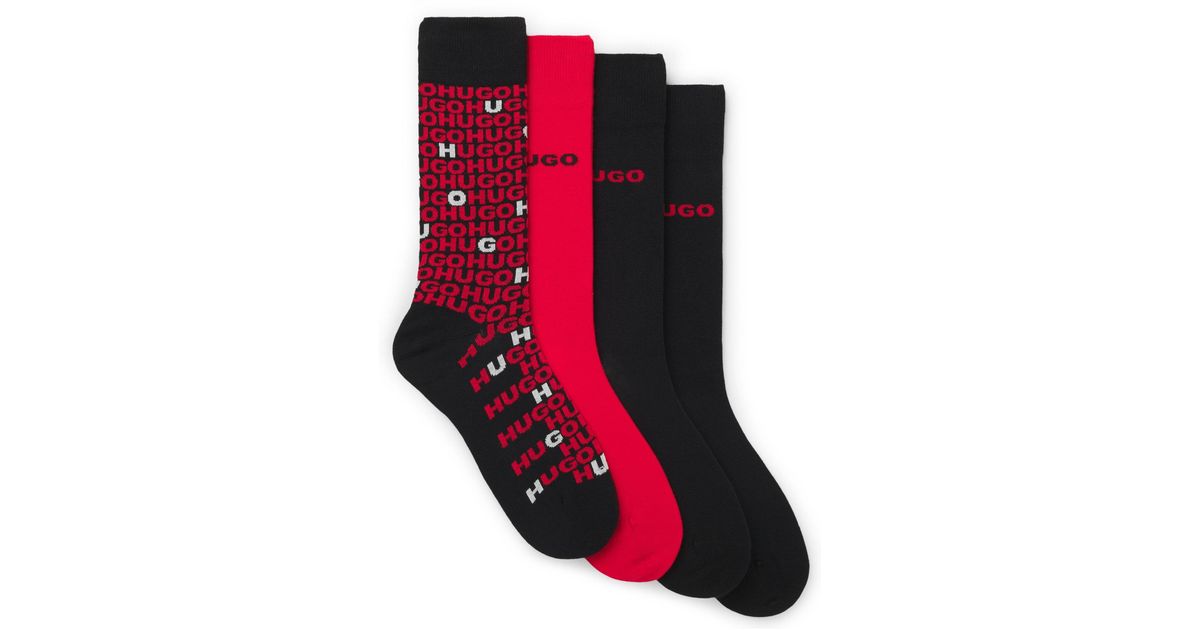 HUGO Four-Pack Of Regular-Length Socks With Logo Details in Red for Men ...