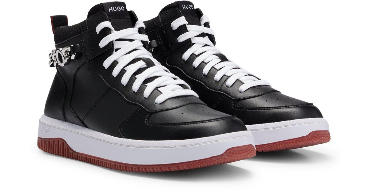 HUGO High-top Trainers With Logo-chain Trim in Black | Lyst