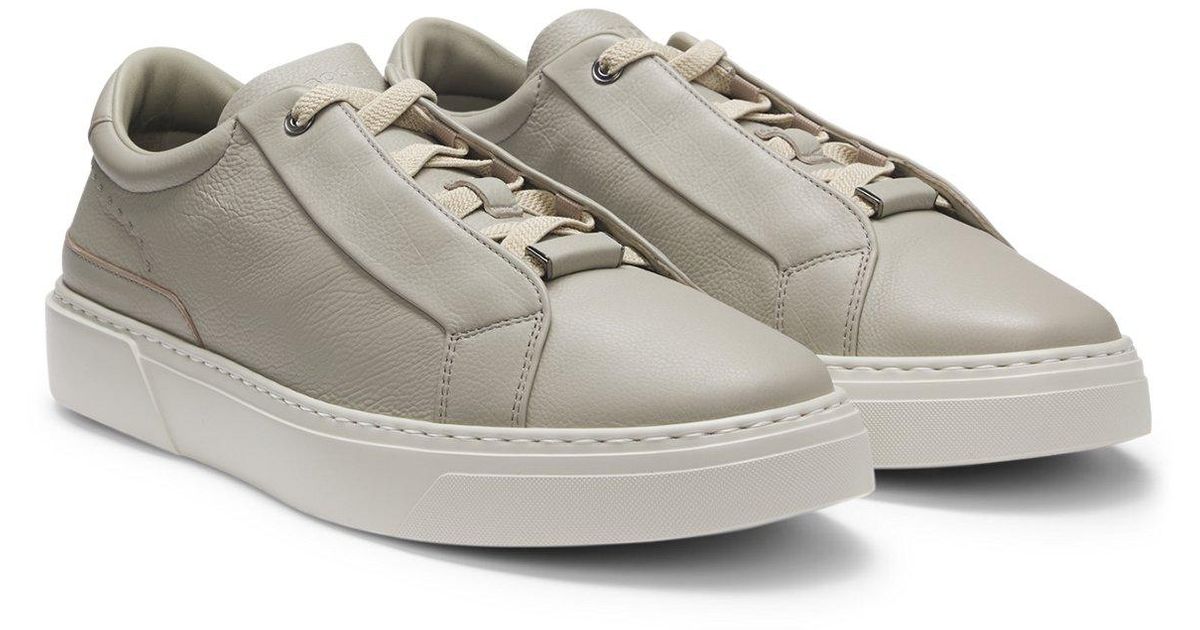 BOSS Gary Grained-Leather Trainers With Xl Extralight Outsole in Grey ...