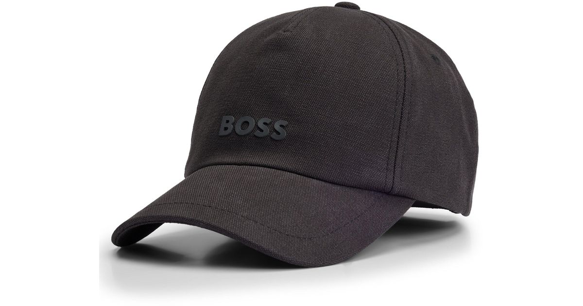 BOSS Cotton-canvas Cap With Rubber-print Logo in Black for Men | Lyst