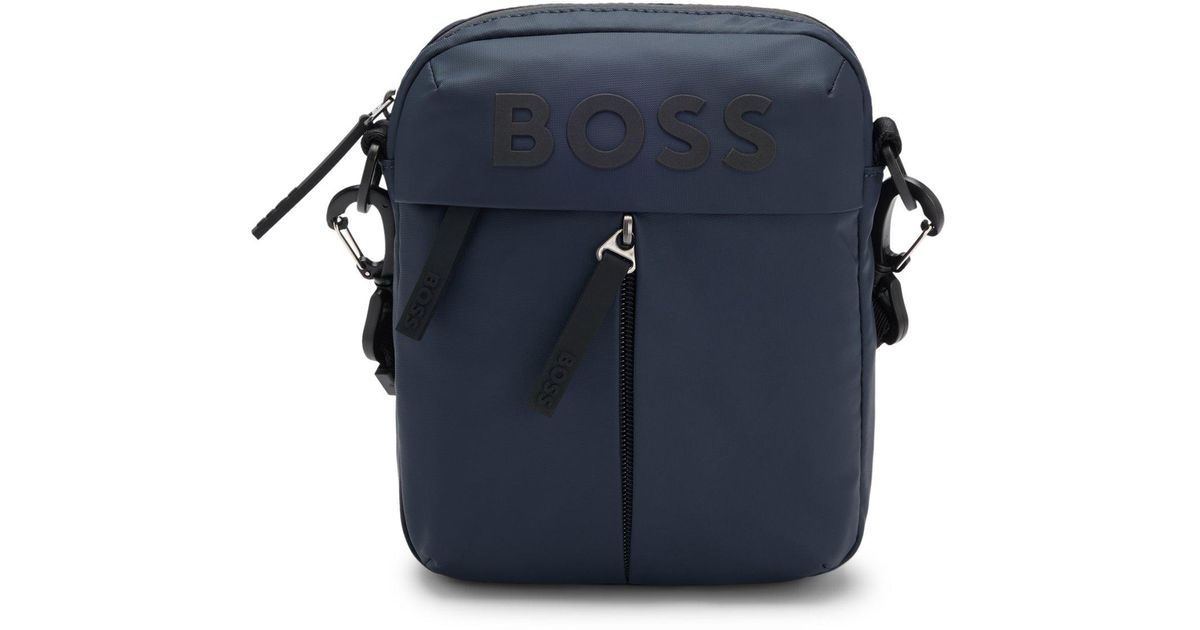 BOSS Faux-Leather Reporter Bag With Tonal Logo in Blue for Men | Lyst UK