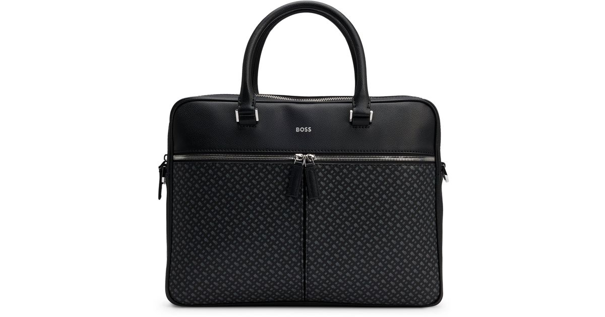 BOSS Monogram-panel Document Case With Silver-foil Logo in Black for ...