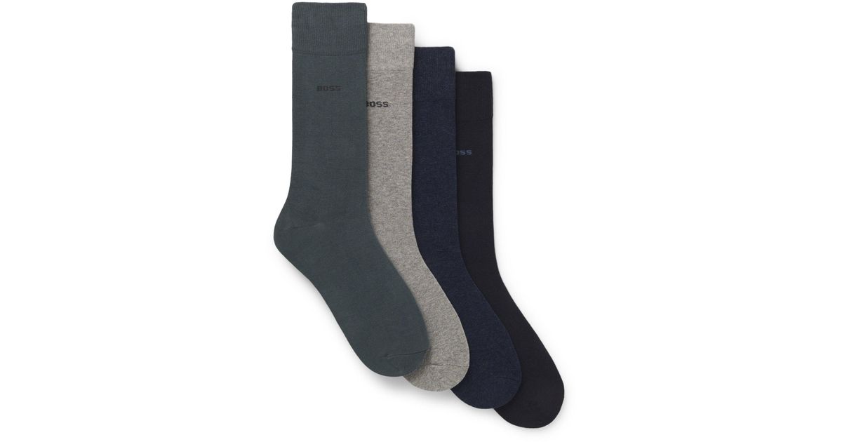 BOSS Four-Pack Of Regular-Length Socks With Logos in Blue for Men | Lyst UK