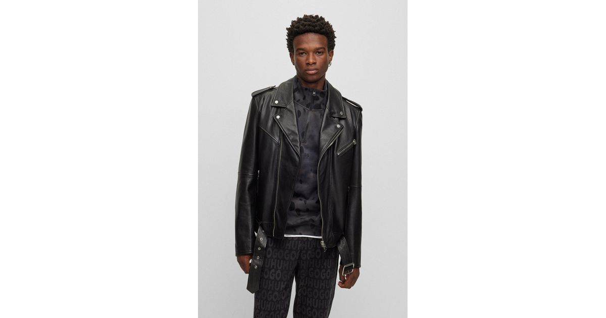 HUGO Slim-fit Jacket In Buffalo Leather in Black for Men | Lyst Canada