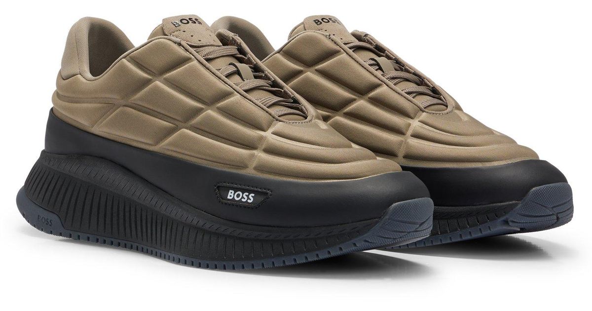 BOSS Padded-jersey Trainers With Branded Details in Brown for Men ...