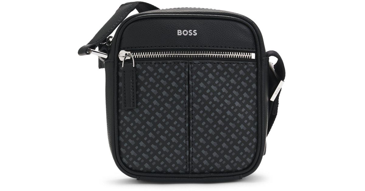 BOSS Monogram-Panel Reporter Bag With Foil-Print Logo in Black for Men ...