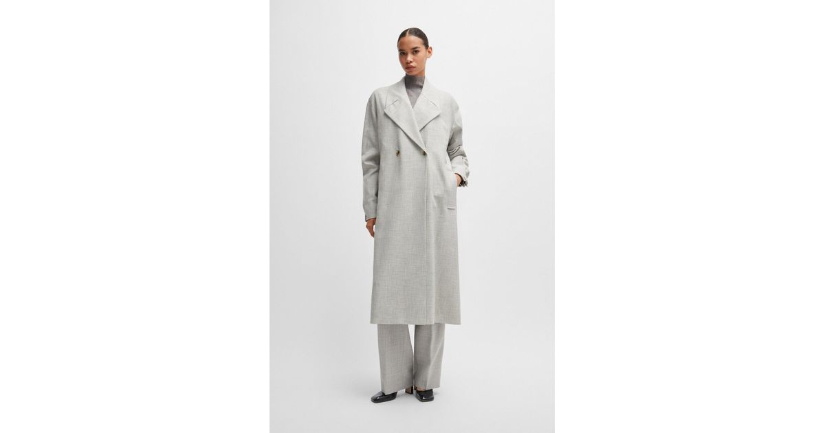BOSS Double-breasted Coat In Checked Crepe With Partial Lining in Gray ...