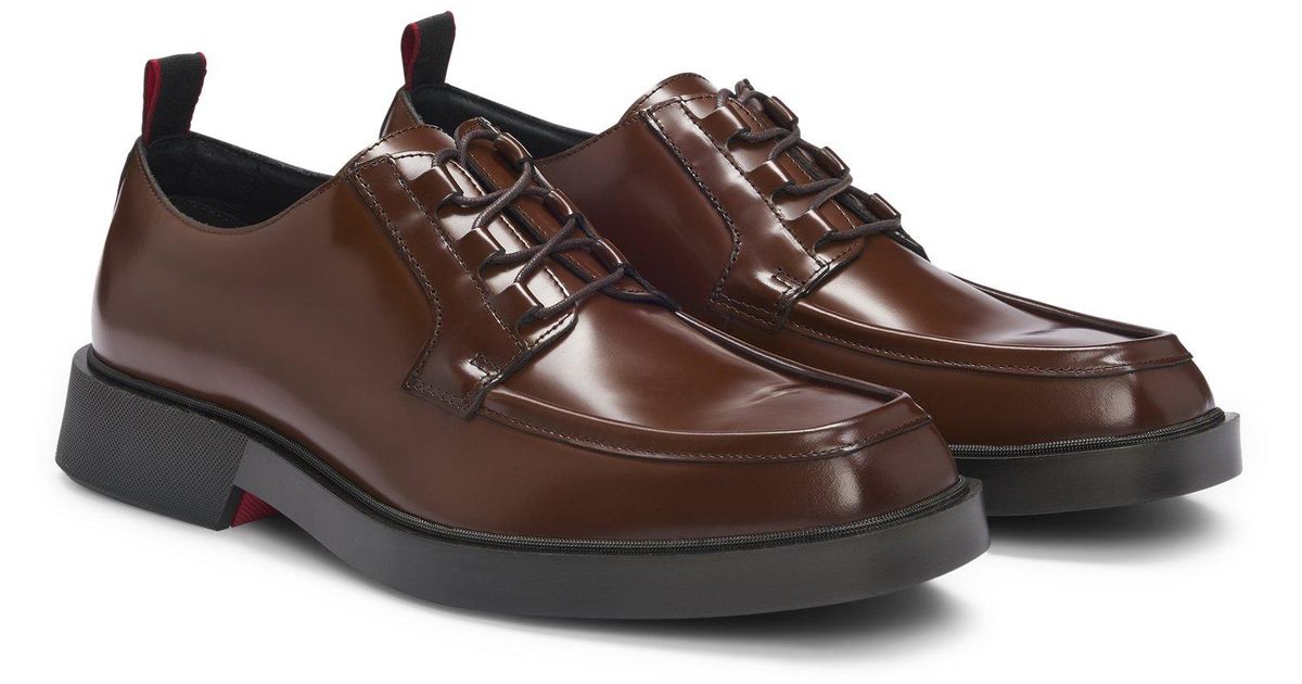 HUGO Square-toe Derby Shoes In Leather With Piping Details in Brown for ...