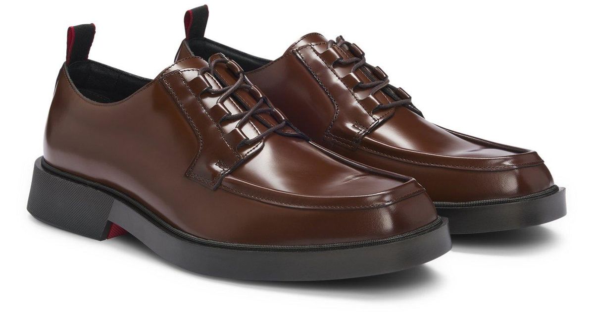 HUGO Square-Toe Derby Shoes in Brown for Men | Lyst UK