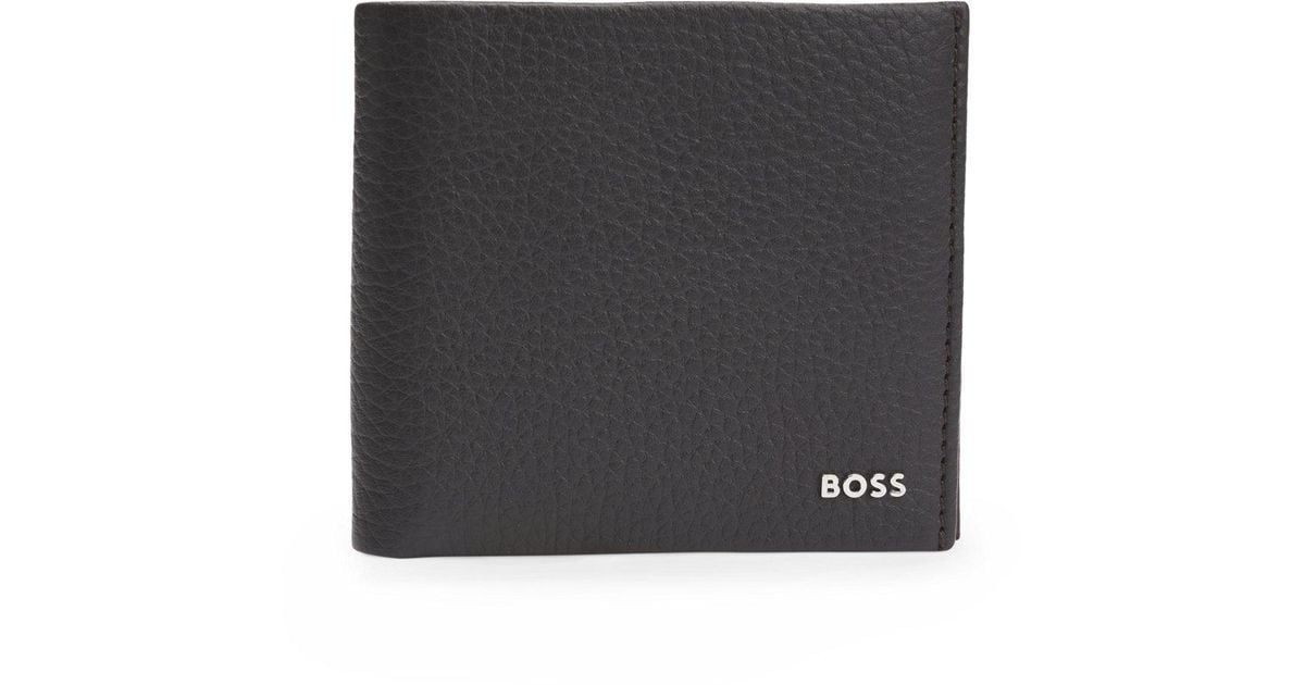 BOSS Grained-Leather Wallet With Logo Lettering in Black for Men | Lyst UK