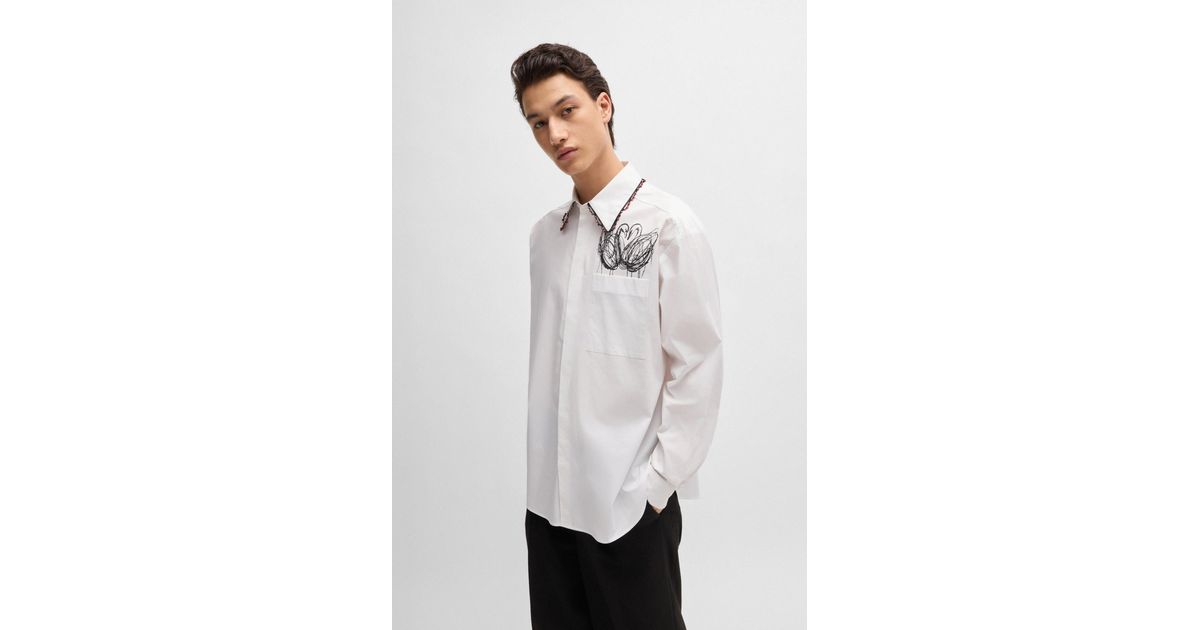 HUGO X Les Benjamins Oversized-fit Shirt With Swan Graphic in White for ...