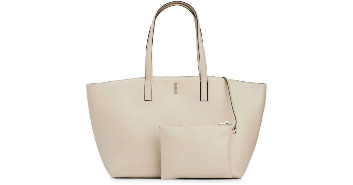 BOSS Leather Shopper Bag With Signature Hardware in Natural | Lyst
