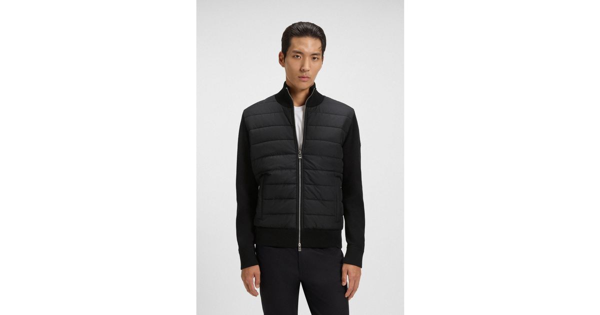 BOSS Mixed-Material Jacket With Padded Front in Black for Men | Lyst UK