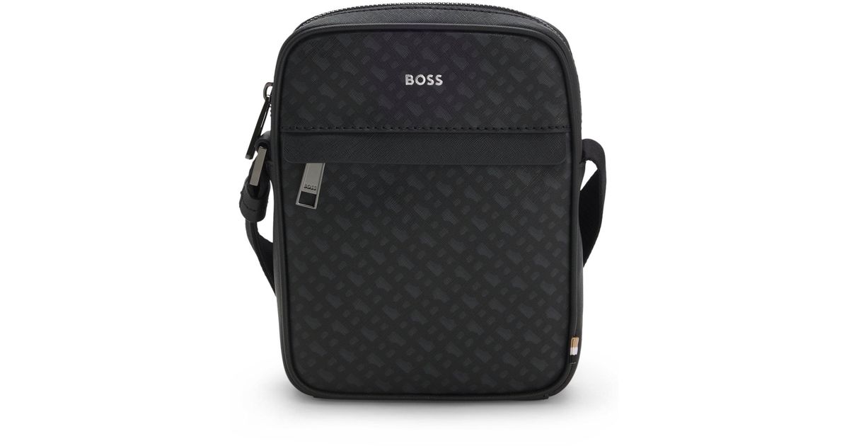 BOSS Monogram Reporter Bag With Foil-Emed Logo in Black for Men | Lyst UK