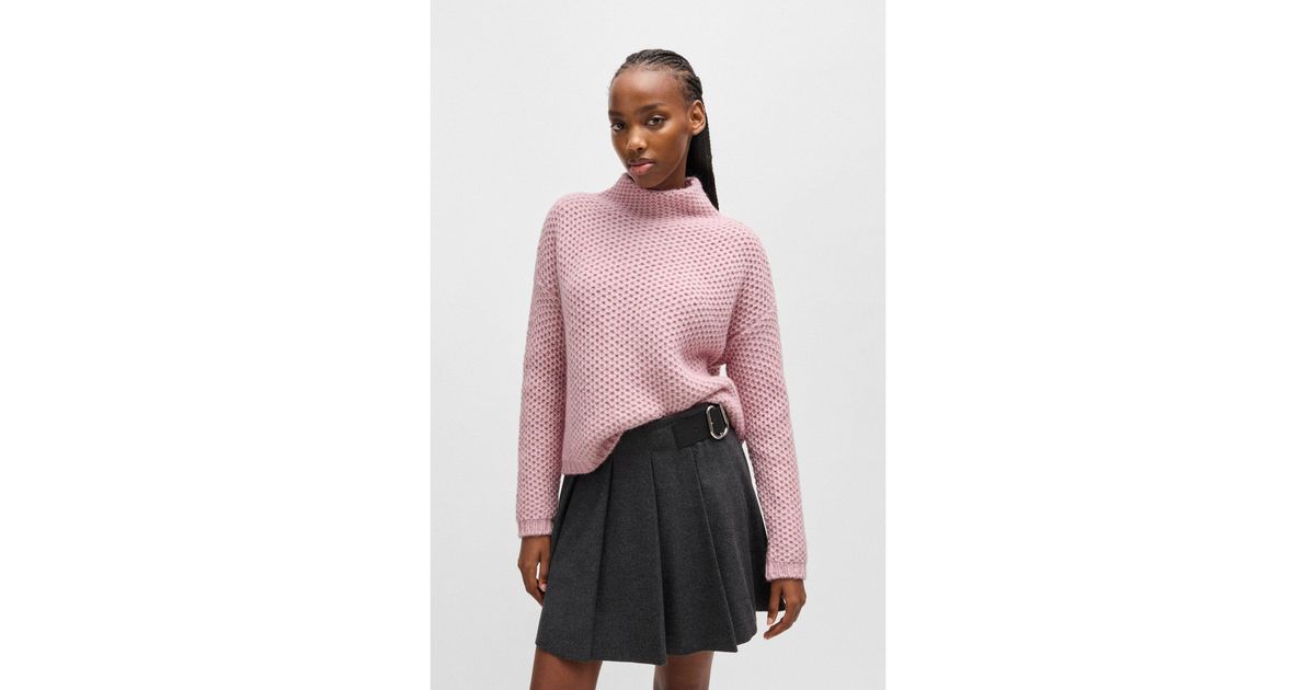 HUGO Funnel-Neck Sweater With Rice-Corn Structure in Pink | Lyst UK