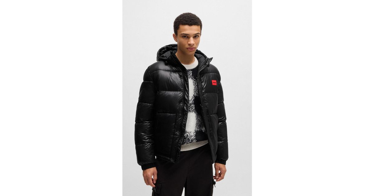 HUGO Water-Repellent Puffer Jacket With Logo Label in Black for Men ...
