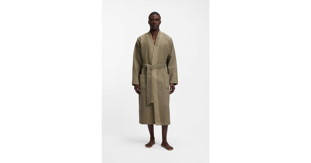 BOSS Waffle-Structure Dressing Gown With Embroidered Logo in Metallic ...