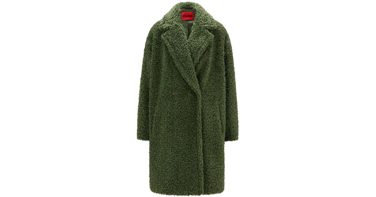 HUGO Teddy Coat In A Relaxed Fit With Logo Lining in Green | Lyst Australia