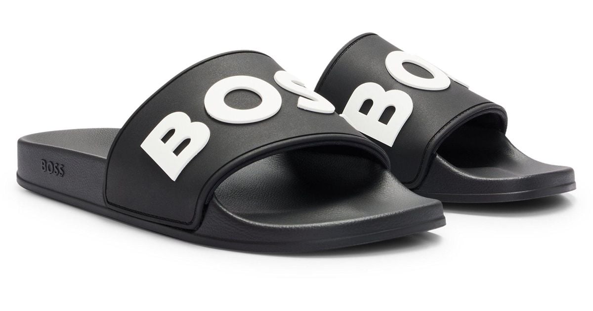 BOSS by HUGO BOSS Italian-made Slides With Raised Logo in Black for Men ...