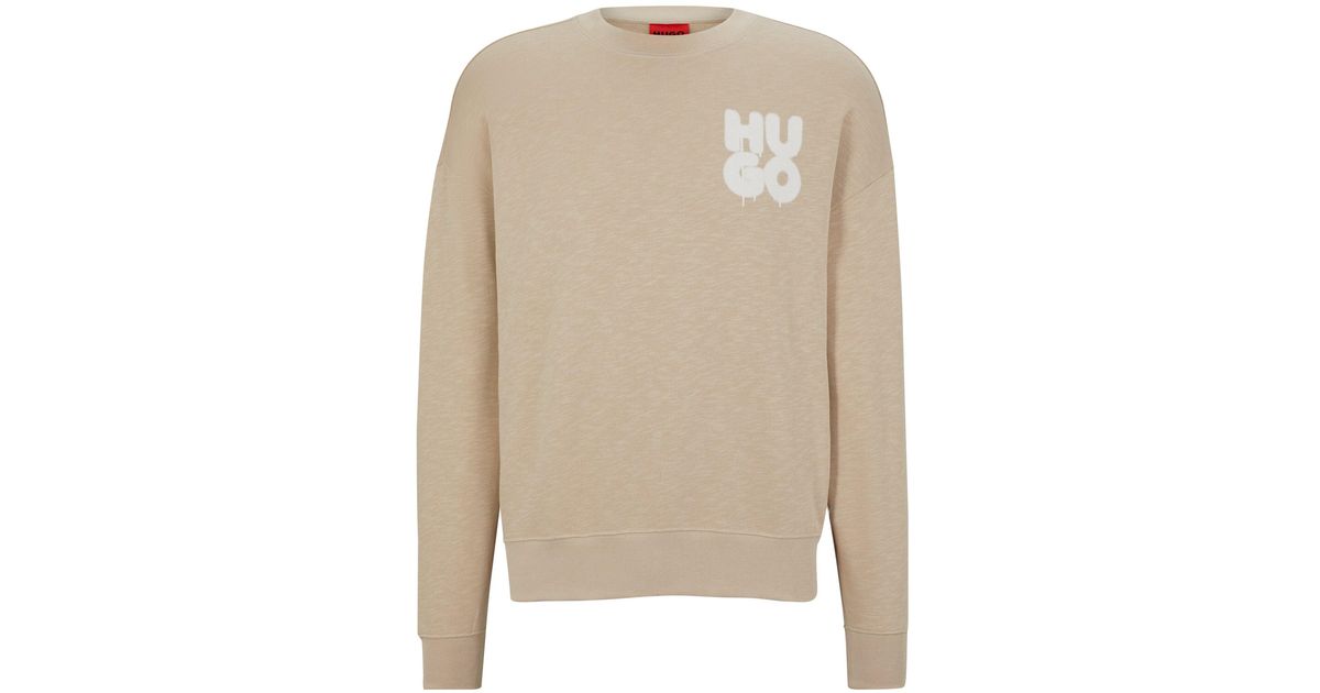HUGO Oversized-fit Cotton-terry Sweatshirt With Graffiti-inspired Logos ...