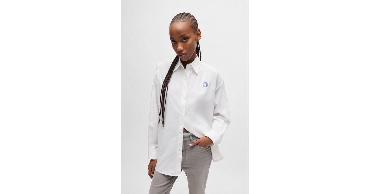 HUGO Oversized-Fit Blouse With Graffiti-Style Logos in White | Lyst