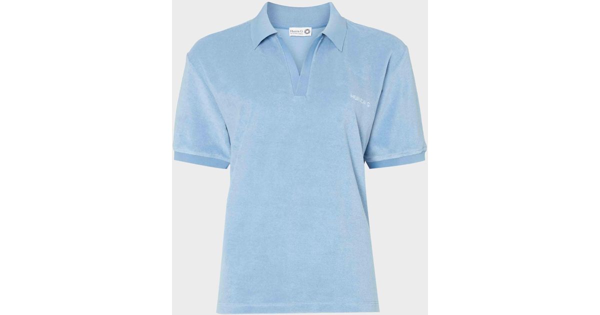 Hunza G Terry Towelling Polo in Blue | Lyst
