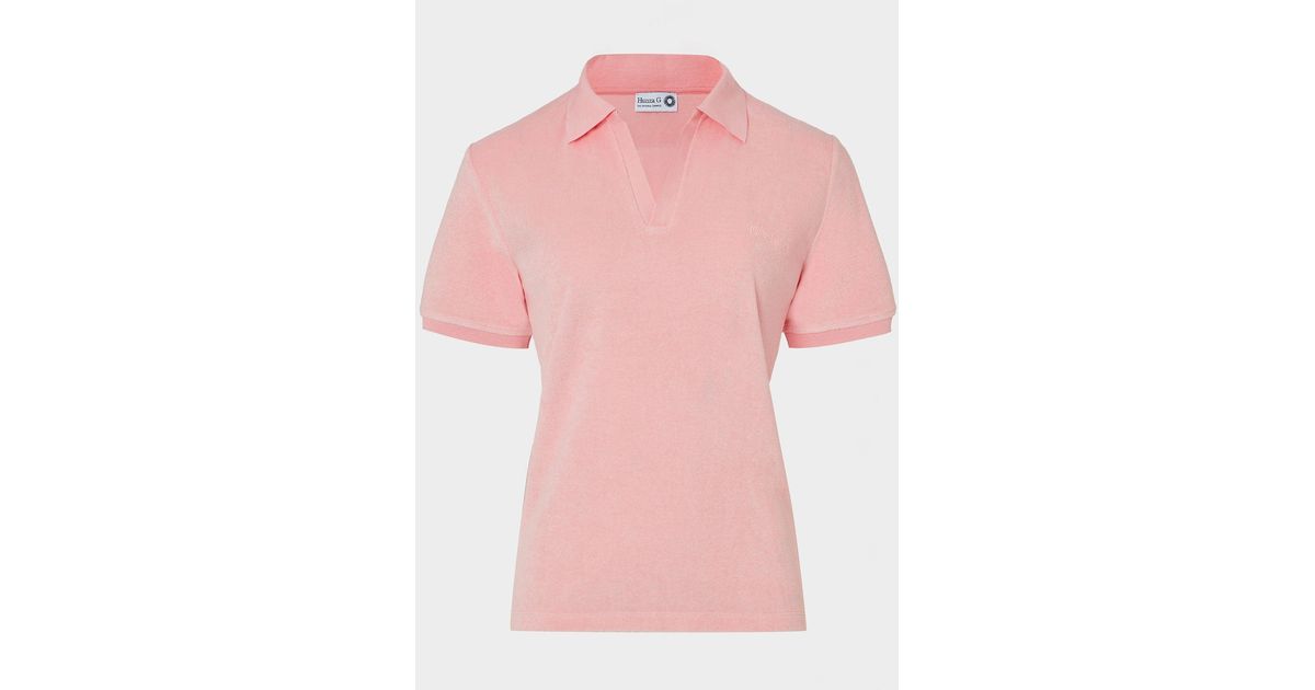 Hunza G Terry Towelling Polo in Pink | Lyst