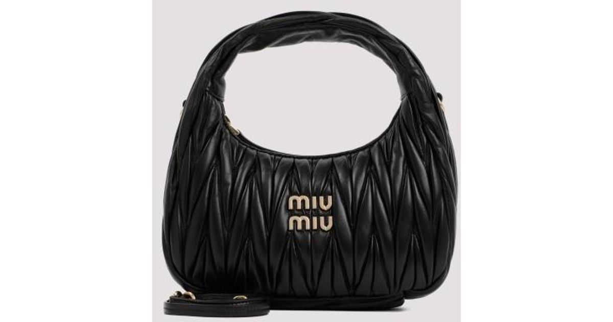 Miu Miu Leather Miu Wander Matelassé Hobo Bag in Black | Lyst