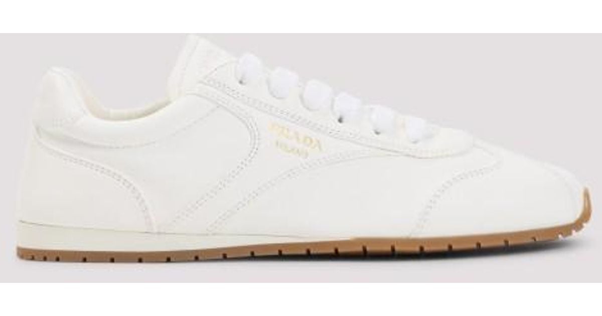 Prada Lamb Leather Sneakers + in White | Lyst UK