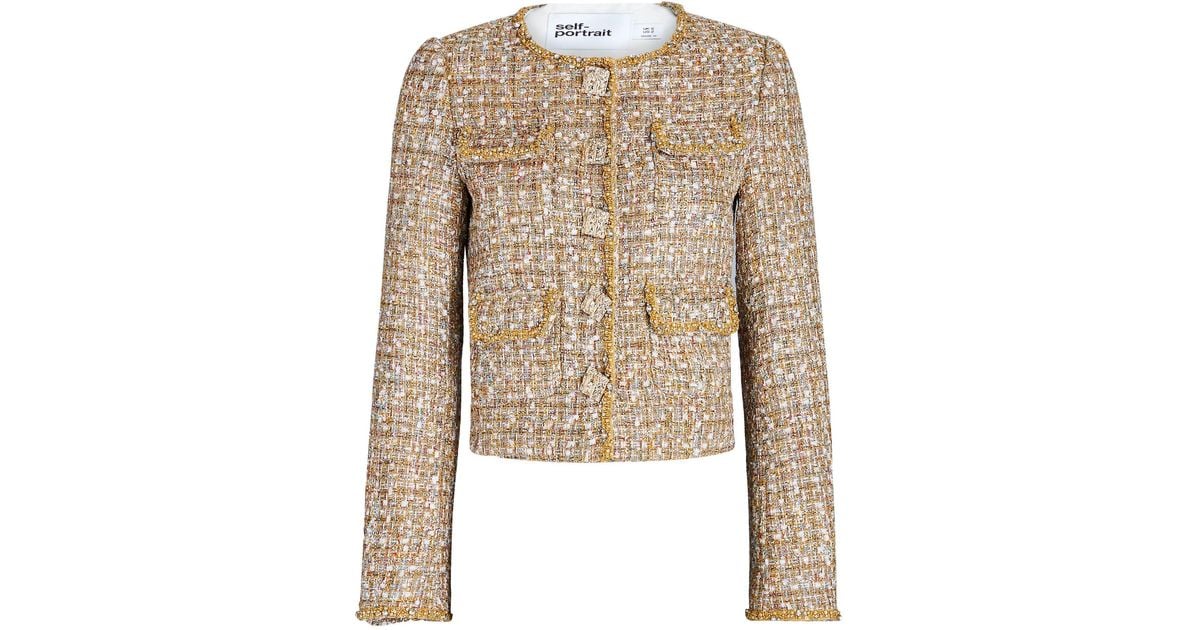 Self-Portrait Embellished Bouclé Tweed Jacket in Gold (Natural) | Lyst