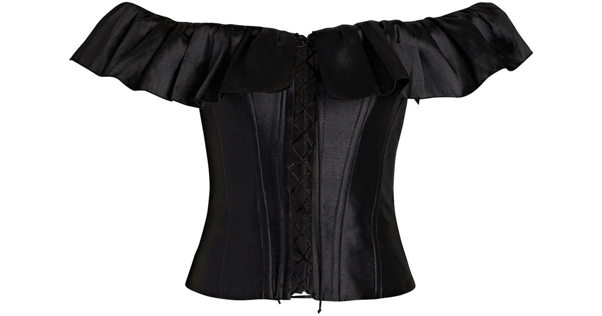 Rozie Corsets Lace Up Ruffled Taffeta Corset Top In Black Lyst