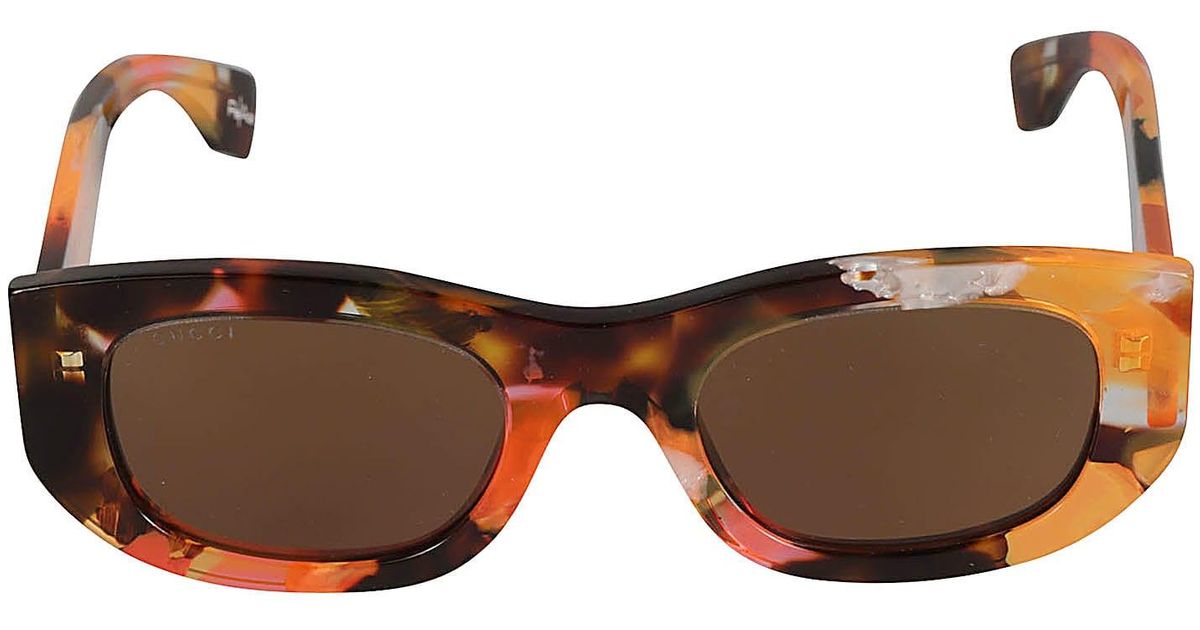 Gucci Logo Lens Curved Rectangle Sunglasses in Brown | Lyst