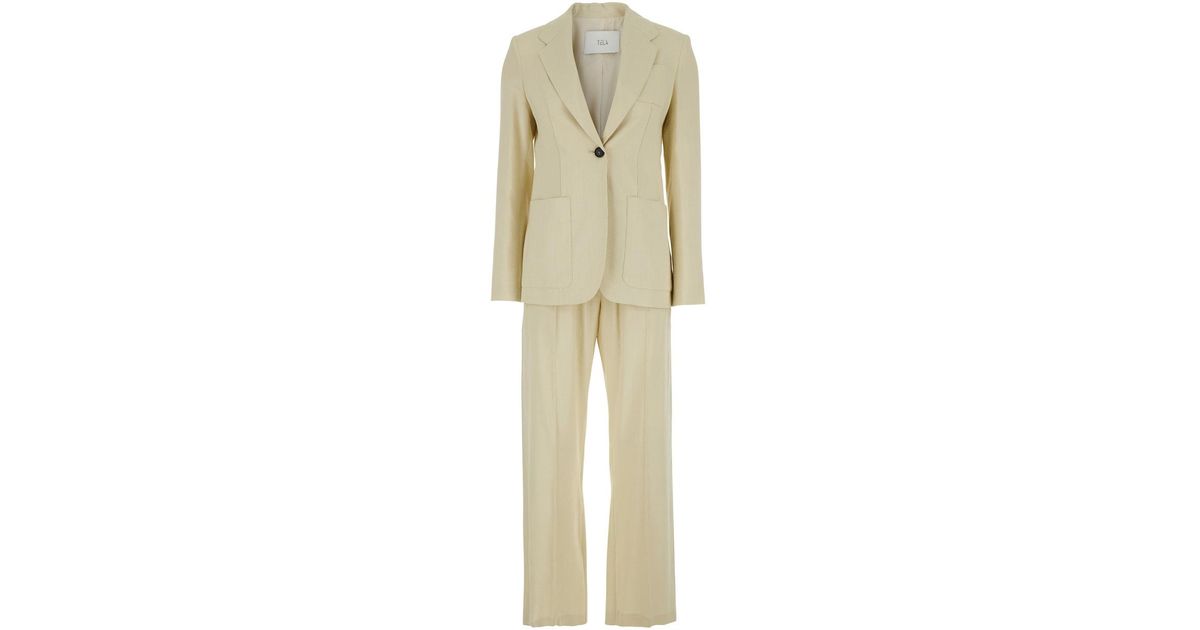 Tela Single-Breasted Suit With Notched Revers in Natural | Lyst