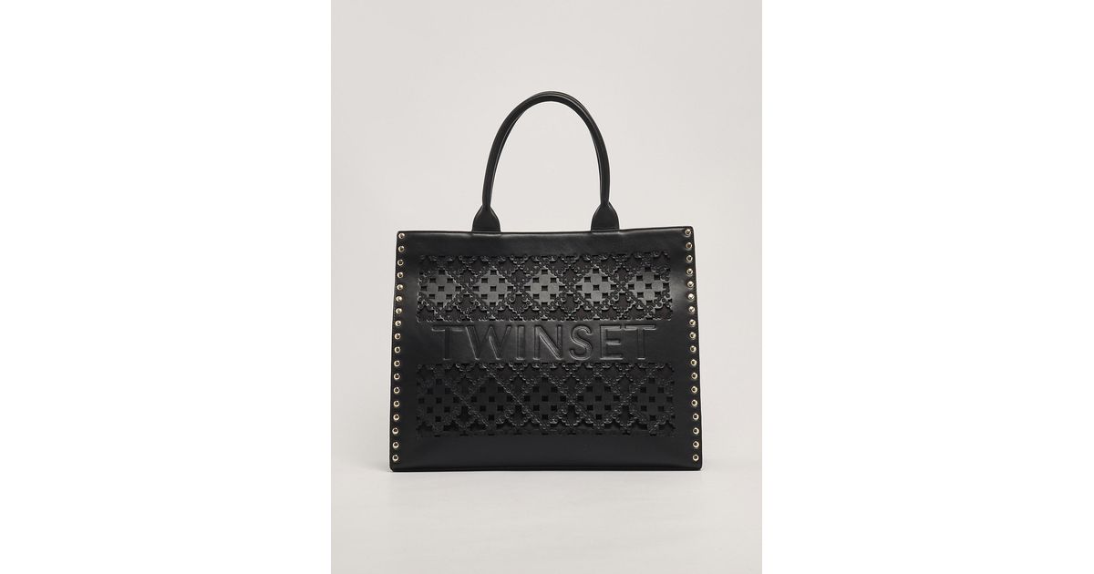 Twin Set Poliuretano Shopping Bag in Black | Lyst